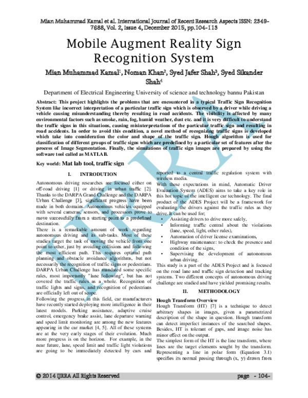 (PDF) Mobile Augment Reality Sign Recognition System