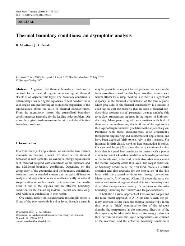 (PDF) Thermal boundary conditions: an asymptotic analysis