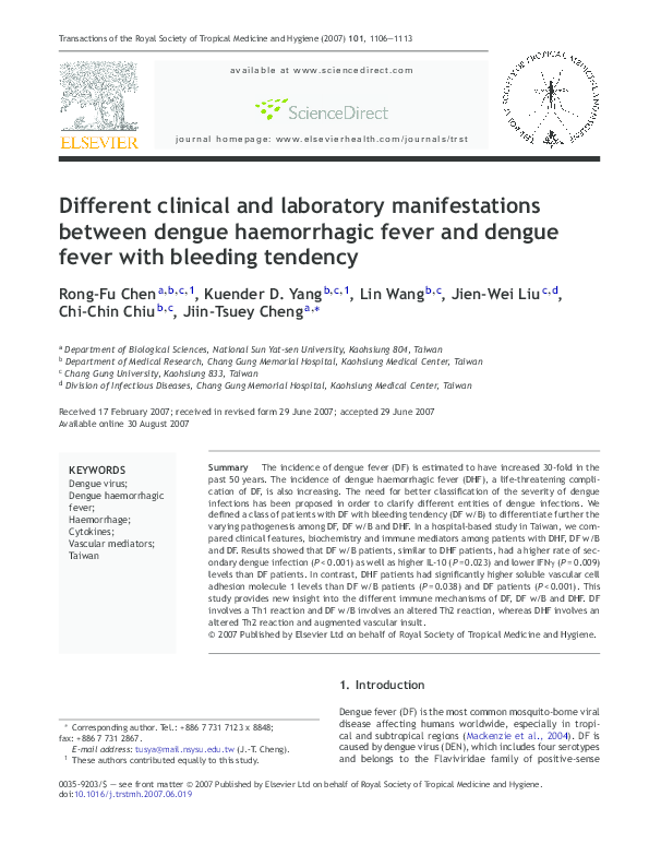 (PDF) Different clinical and laboratory manifestations between dengue ...