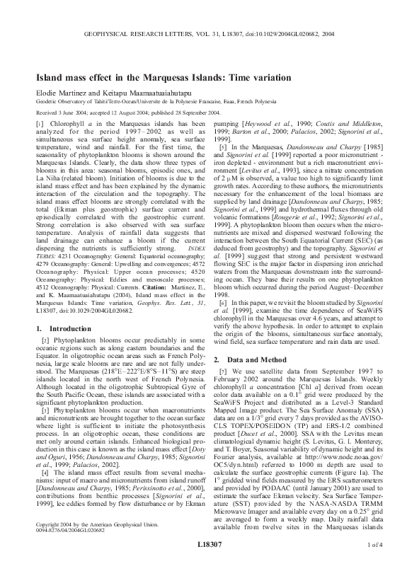 (PDF) Island mass effect in the Marquesas Islands: Time variation
