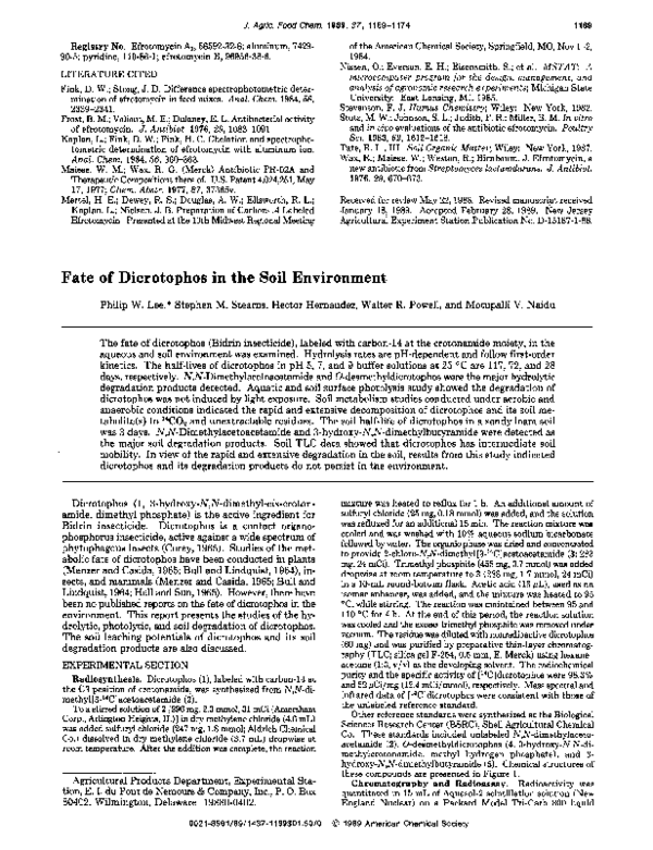 (PDF) Fate of dicrotophos in the soil environment