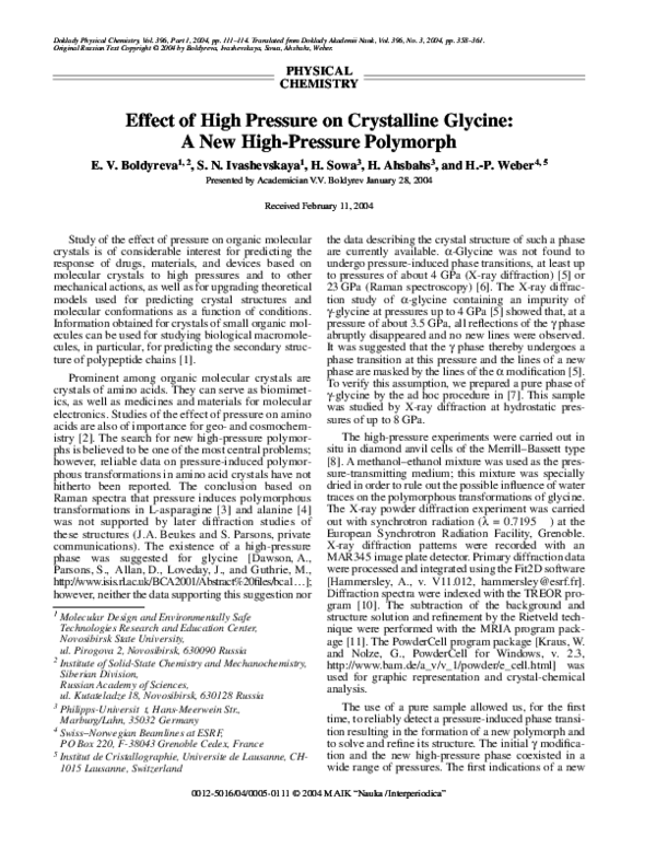 (PDF) Effect of High Pressure on Crystalline Glycine: A New High ...