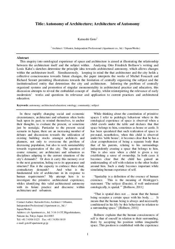 (PDF) Autonomy of Architecture; Architecture of Autonomy