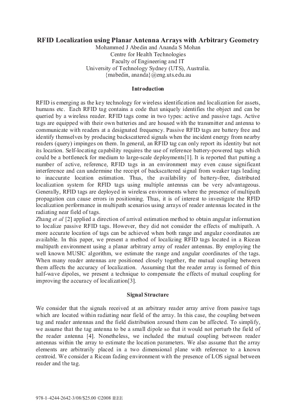 (PDF) RFID localization using planar antenna arrays with arbitrary geometry