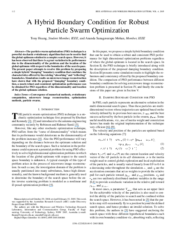 (PDF) A hybrid boundary condition for robust particle swarm optimization