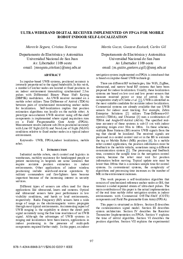 Pdf Ultra Wideband Digital Receiver Implemented On Fpga For Mobile Robot Indoor Self Localization