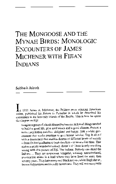 (PDF) The Mongoose and the Mynah Birds: Monologic Encounters of James ...