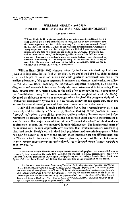 (PDF) William Healy (1869-1963): Pioneer Child Psychiatrist and ...