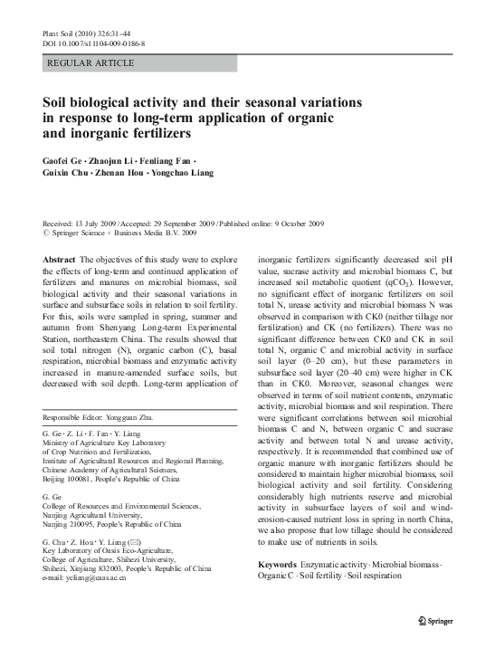 (PDF) Soil biological activity and their seasonal variations in response to long-term ...