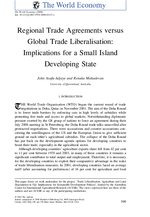 (PDF) Regional Trade Agreements versus Global Trade Liberalisation ...