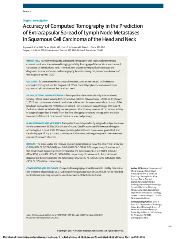 (PDF) Accuracy of Computed Tomography in the Prediction of Extracapsular Spread of Lymph Node ...