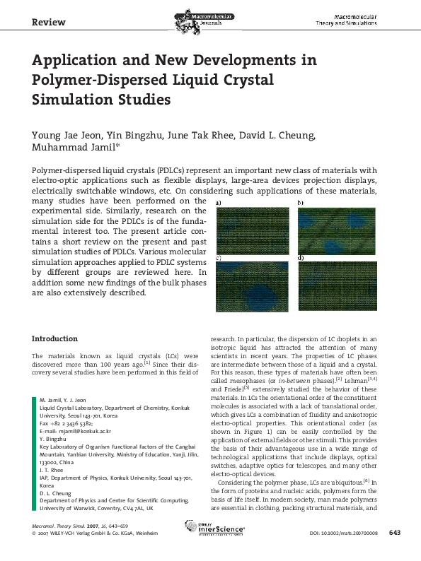 (PDF) Application and New Developments in Polymer-Dispersed Liquid ...