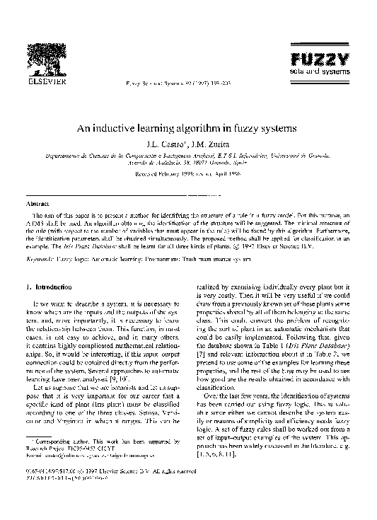 Pdf An Inductive Learning Algorithm In Fuzzy Systems 