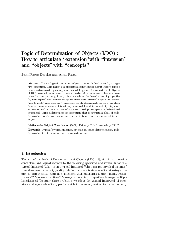 (PDF) Logic of Determination of Objects (LDO): How to Articulate “Extension” with “Intension ...