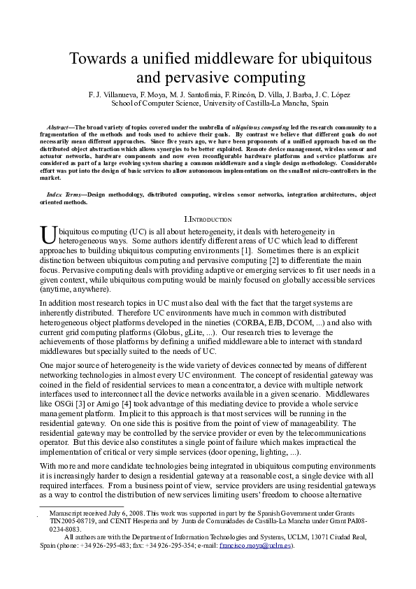 Pdf Towards A Unified Middleware For Ubiquitous And Pervasive Computing Francisco Moya