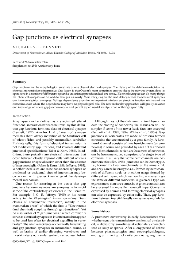 (PDF) Gap Junctions as Electrical Synapses
