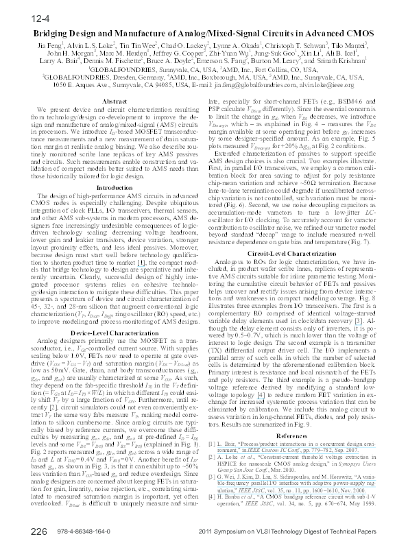 (PDF) Bridging design and manufacture of analog/mixed-signal circuits in advanced CMOS