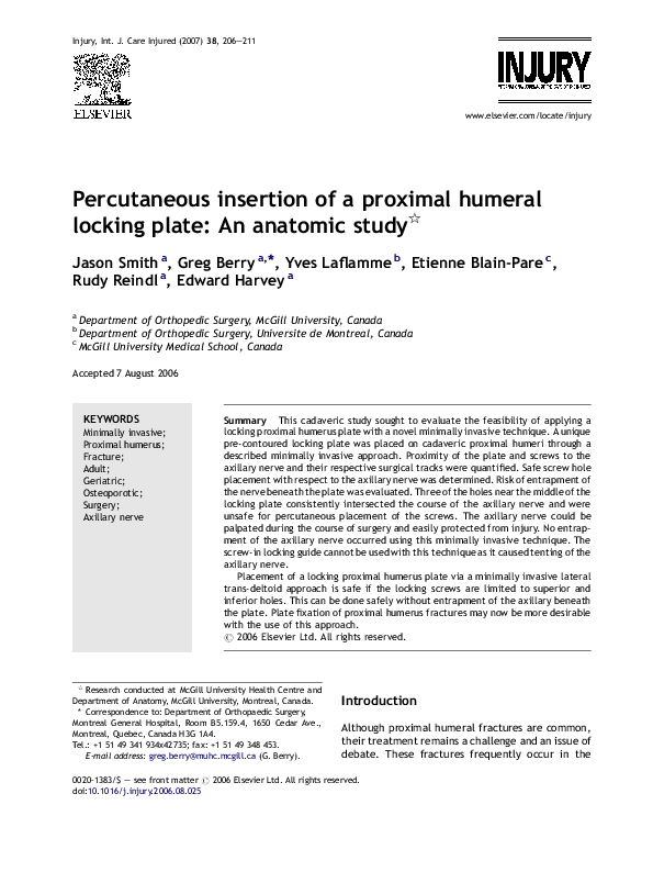 (PDF) Percutaneous insertion of a proximal humeral locking plate: An ...