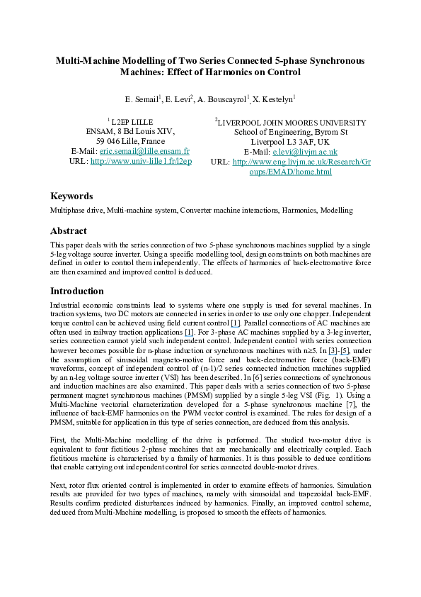 (PDF) Multi-machine modelling of two series connected 5-phase ...