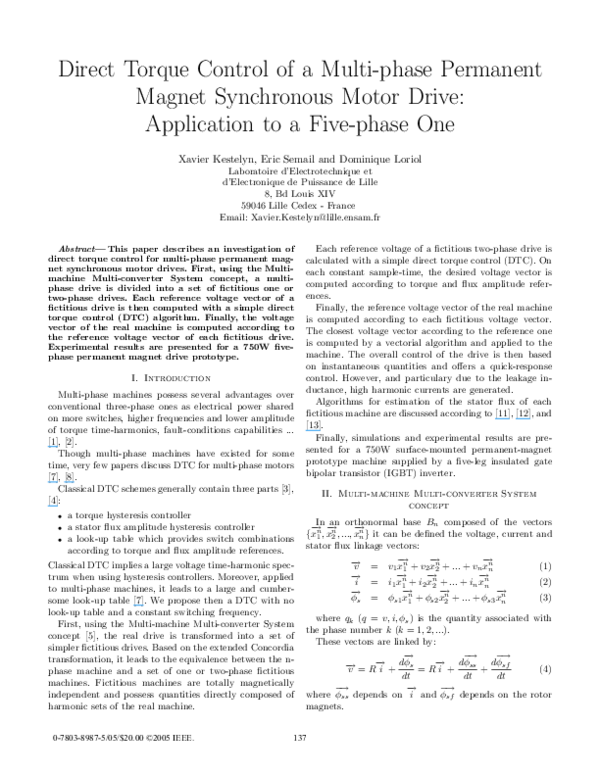 (PDF) Direct torque control of multi-phase permanent magnet synchronous ...