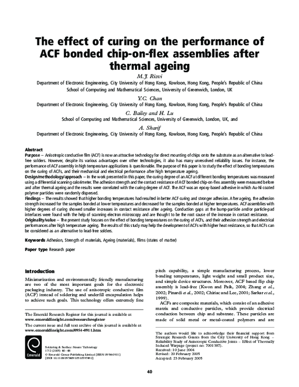 (PDF) The effect of curing on the performance of ACF bonded chip-on ...