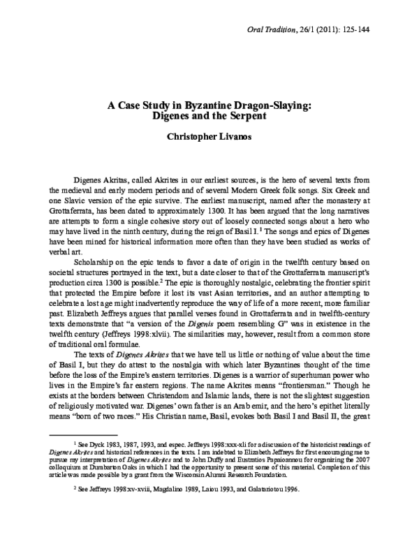 (PDF) A Case Study in Byzantine Dragon-Slaying: Digenes and the Serpent