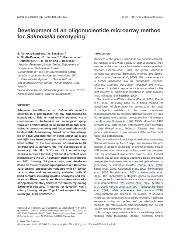 (PDF) Development of an oligonucleotide microarray method for Salmonella serotyping | L ...
