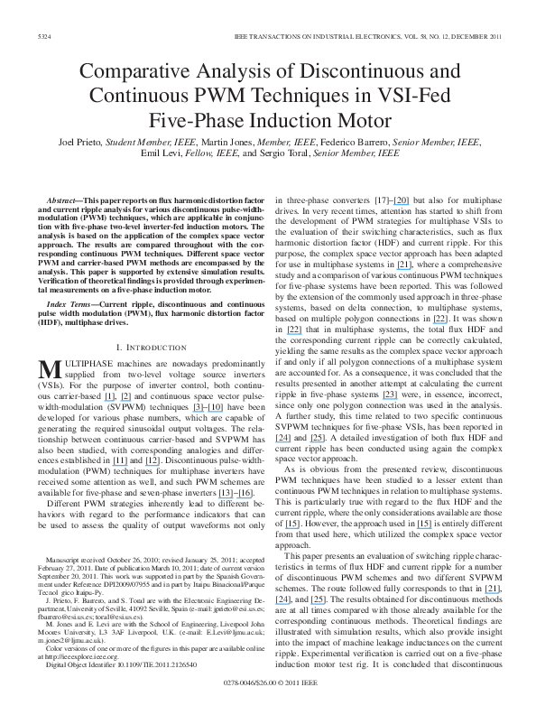Pdf Comparative Analysis Of Discontinuous And Continuous Pwm Techniques In Vsi Fed Five Phase