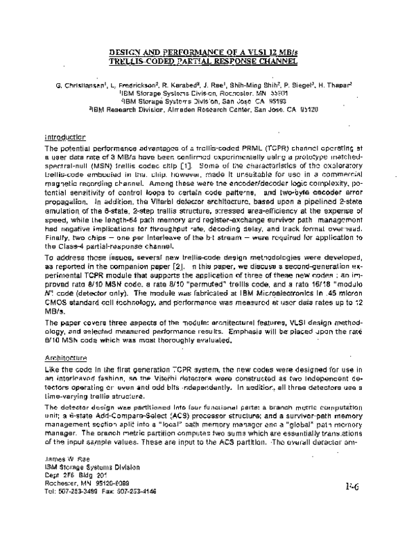 (PDF) Design And Performance Of A Vlsi 12 MB/s Trellis-coded Partial Response Channel