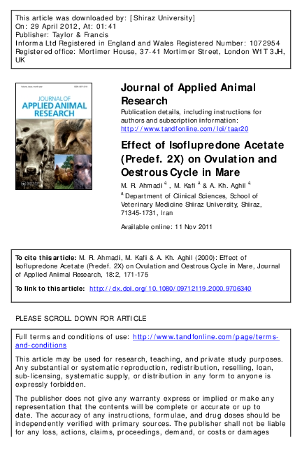 (PDF) Effect of Isoflupredone Acetate (Predef. 2X) on Ovulation and ...