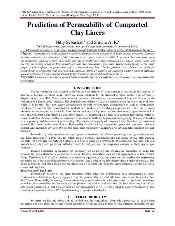 (PDF) Prediction of Permeability of Compacted Clay Liners