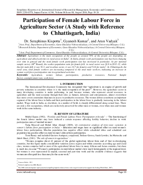 (PDF) Participation of Female Labour Force in Agriculture Sector (A ...