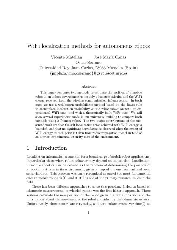 (PDF) WiFi localization methods for autonomous robots