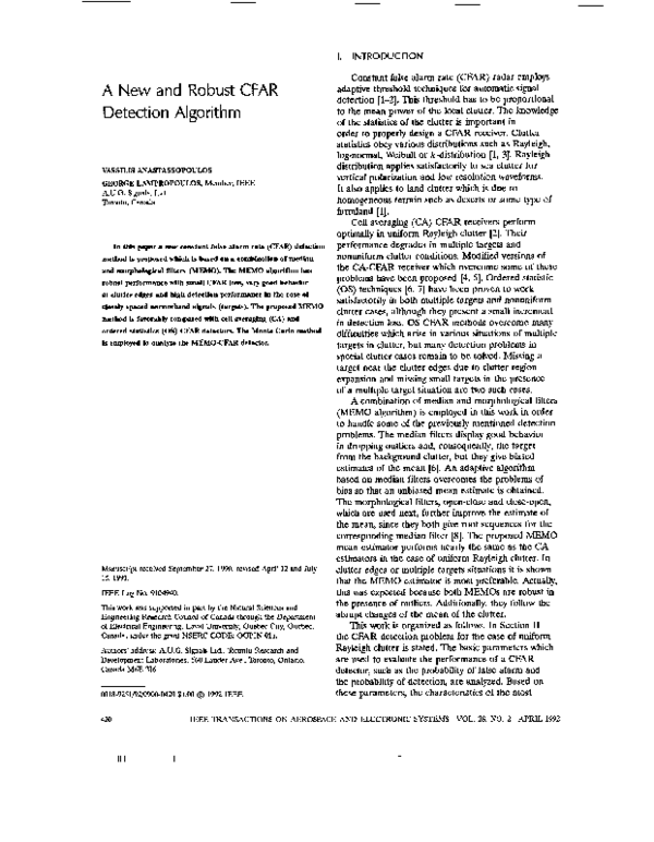 Pdf A New And Robust Cfar Detection Algorithm