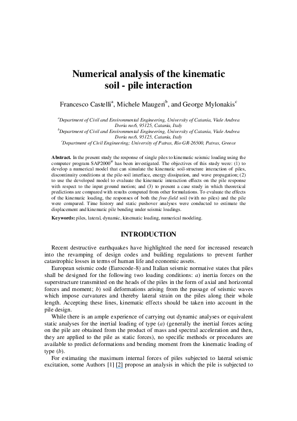 (PDF) Numerical analysis of kinematic soil-pile interaction