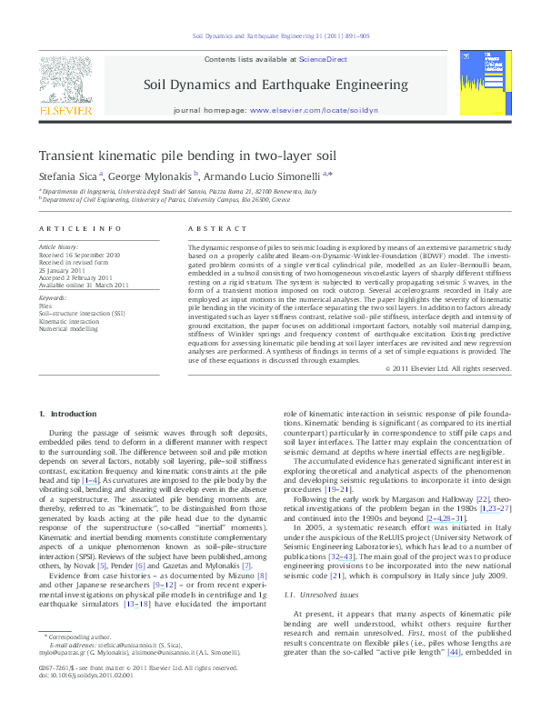 (PDF) Transient kinematic pile bending in two-layer soil (PDF) Transient kinematic pile bending in two-layer soil