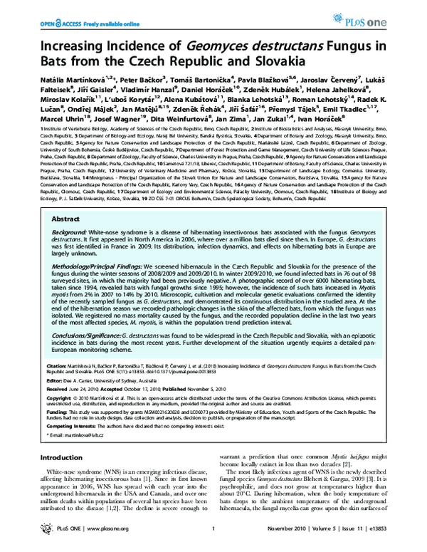 (PDF) Increasing Incidence of Geomyces destructans Fungus in Bats from ...