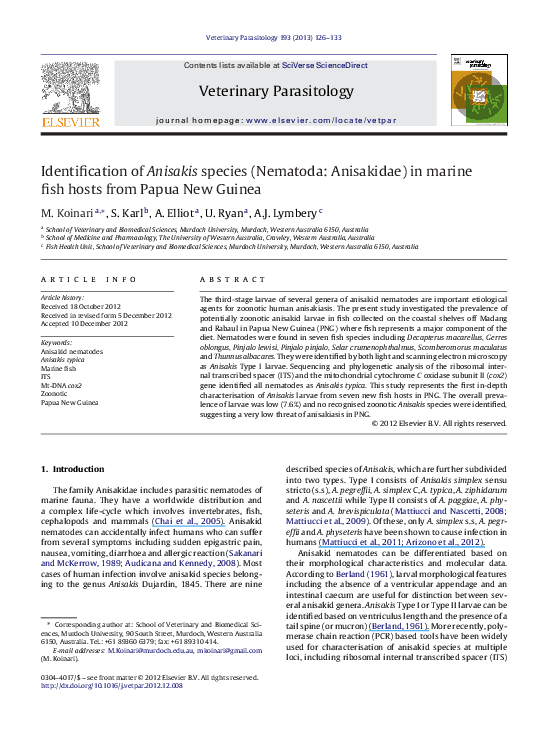 (PDF) Identification of Anisakis species (Nematoda: Anisakidae) in ...