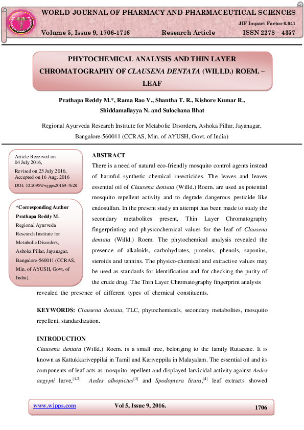 (PDF) PHYTOCHEMICAL ANALYSIS AND THIN LAYER CHROMATOGRAPHY OF CLAUSENA DENTATA (WILLD.) ROEM ...