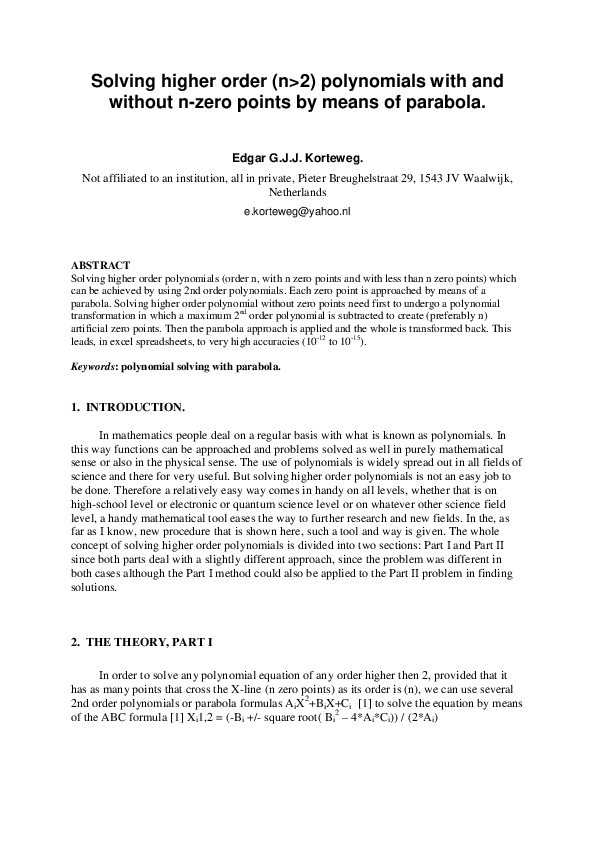 (PDF) Solving higher order (n>2) polynomials with and without n-zero ...