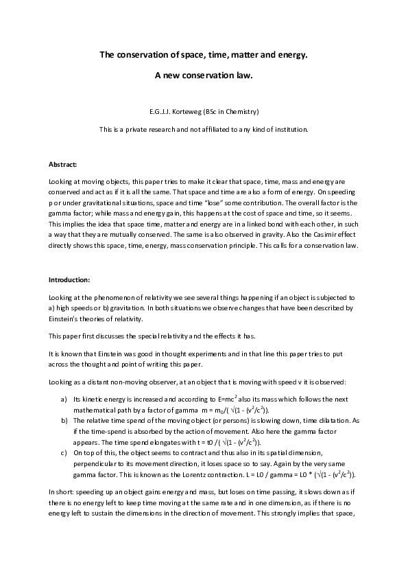 (PDF) The conservation of space, time, matter and energy. A new ...