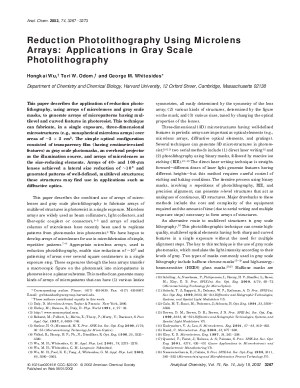 (PDF) Reduction Photolithography Using Microlens Arrays: Applications ...