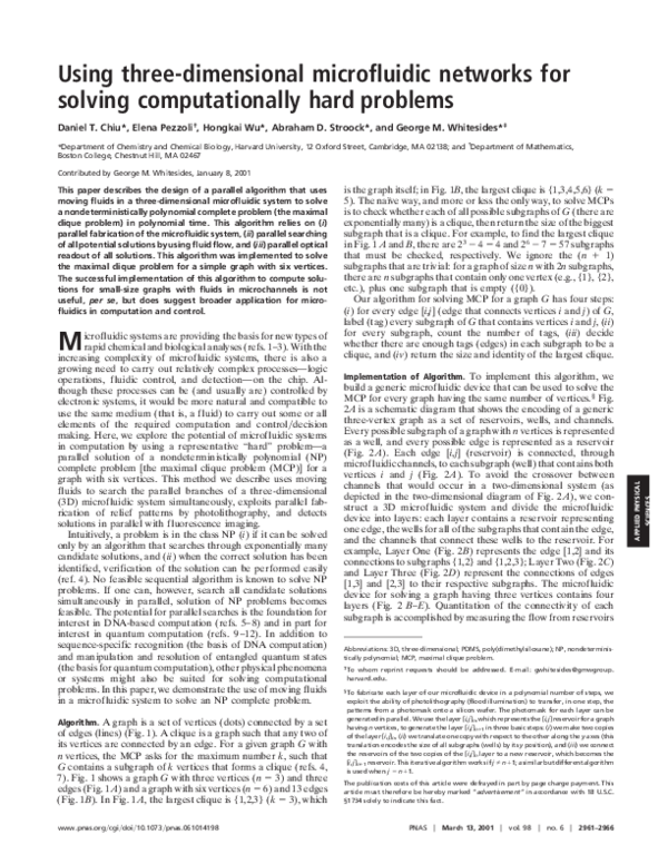 (PDF) Using three-dimensional microfluidic network s for solving computation-ally hard problems