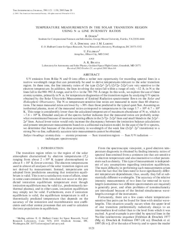 (PDF) Temperature Measurements in the Solar Transition Region Using N ...