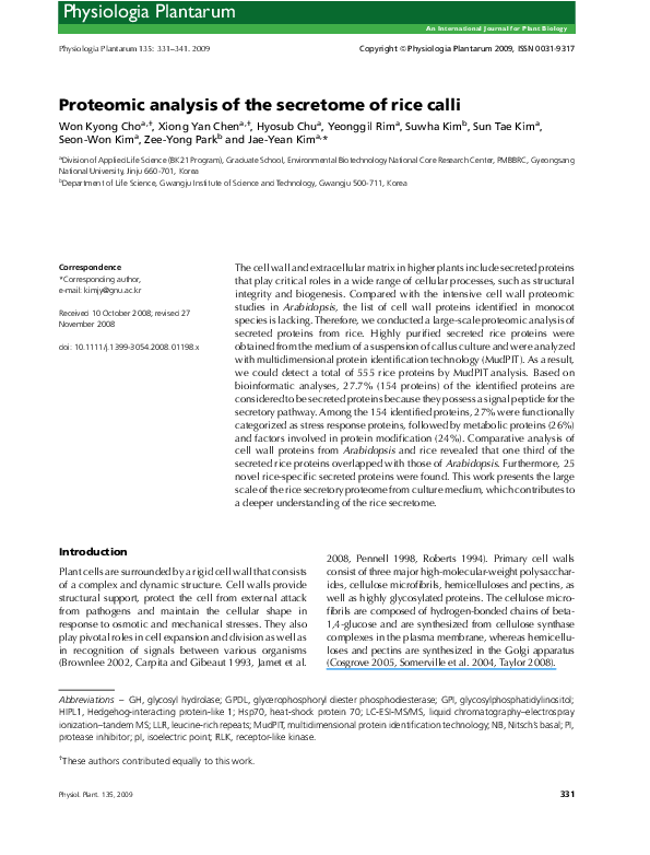 (PDF) Proteomic analysis of the secretome of rice calli