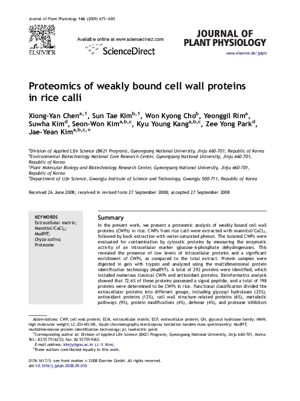 (PDF) Proteomics of weakly bound cell wall proteins in rice calli ...
