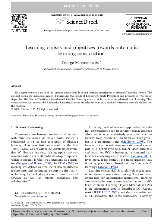 (PDF) Learning objects and objectives towards automatic learning ...