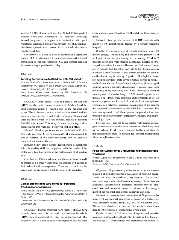 (PDF) Pediatric suprastomal granuloma: Management and treatment