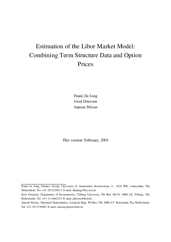 (PDF) Estimation of the Libor market model: Combining term structure ...