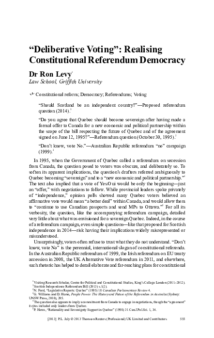 (PDF) 'Deliberative Voting': Realising Constitutional Referendum Democracy